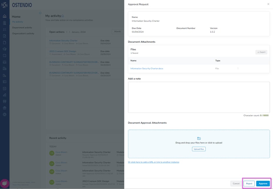 Configuring Approval Process and Hierarchy and Approving a Document