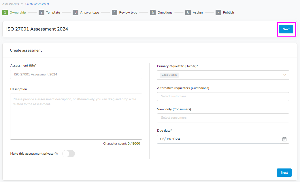 How to create an Assessment from Blank