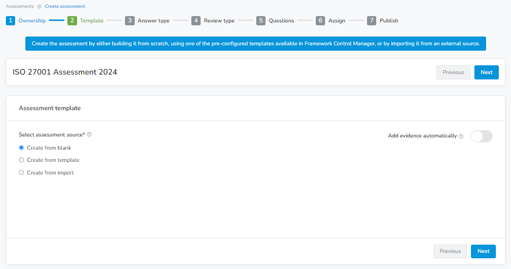 How to create an Assessment from Blank